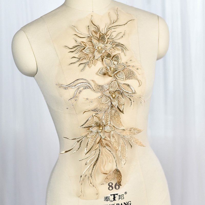 1Pc Gold Wedding Ornaments Patch For Dress DIY Lace Accessories 46*22CM ...