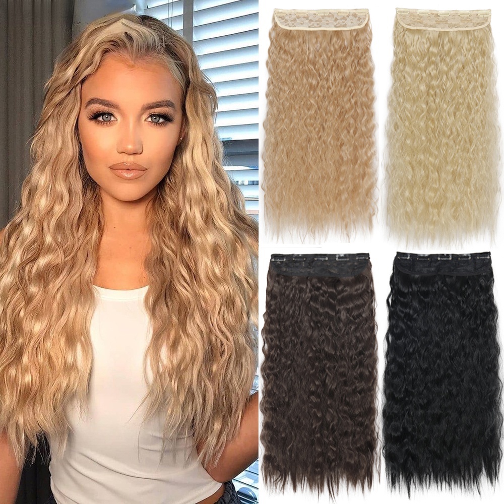 Long Water Wave 5 Clip-in Hair Extensions 22Inch Synthetic Fiber High ...