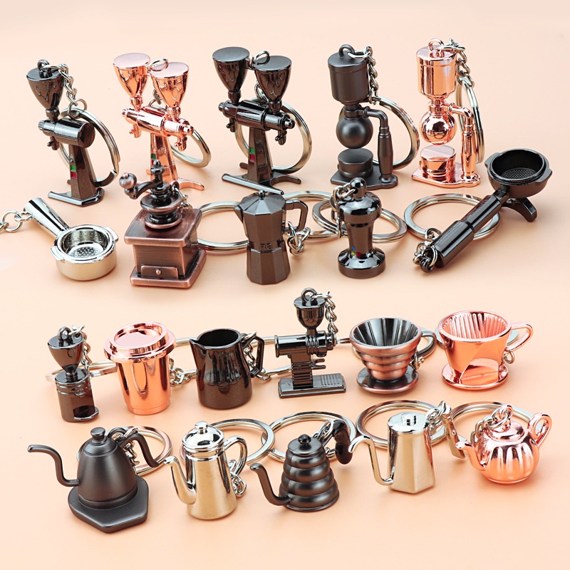 Creative 3D Coffee Cup Keychain Mini Moka Pot Metal Utensils Pendant ...