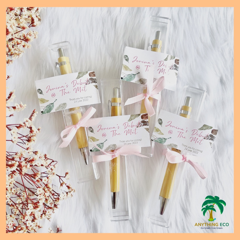 Personalized Refillable Bamboo Ballpen with Clear Case, Ribbons, and ...