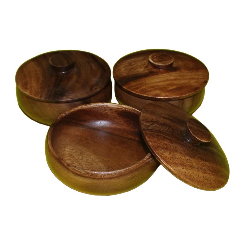 3 set of Calabash Wooden Bowl with Cover 1.5x4x4 inches - Lacquer ...