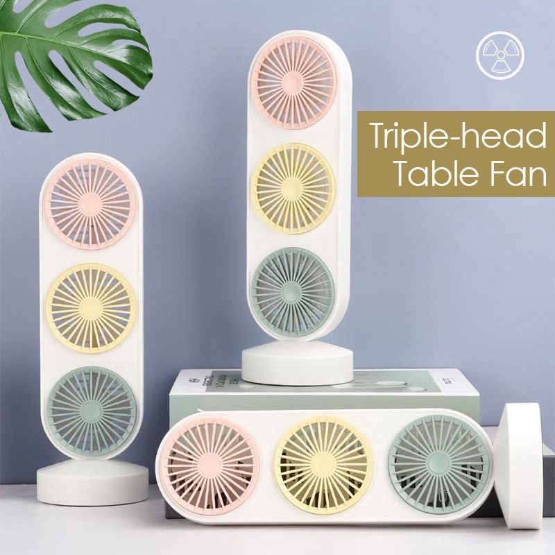 Three-head Portable Fan USB Rechargeable Mini Fan Desktop Personal ...