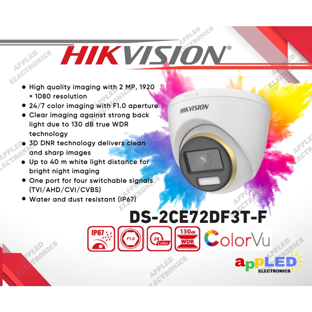 Hikvision DS-2CE72DF3T-F 2MP Turret Analog ColorVu (24/7 Full Color ...