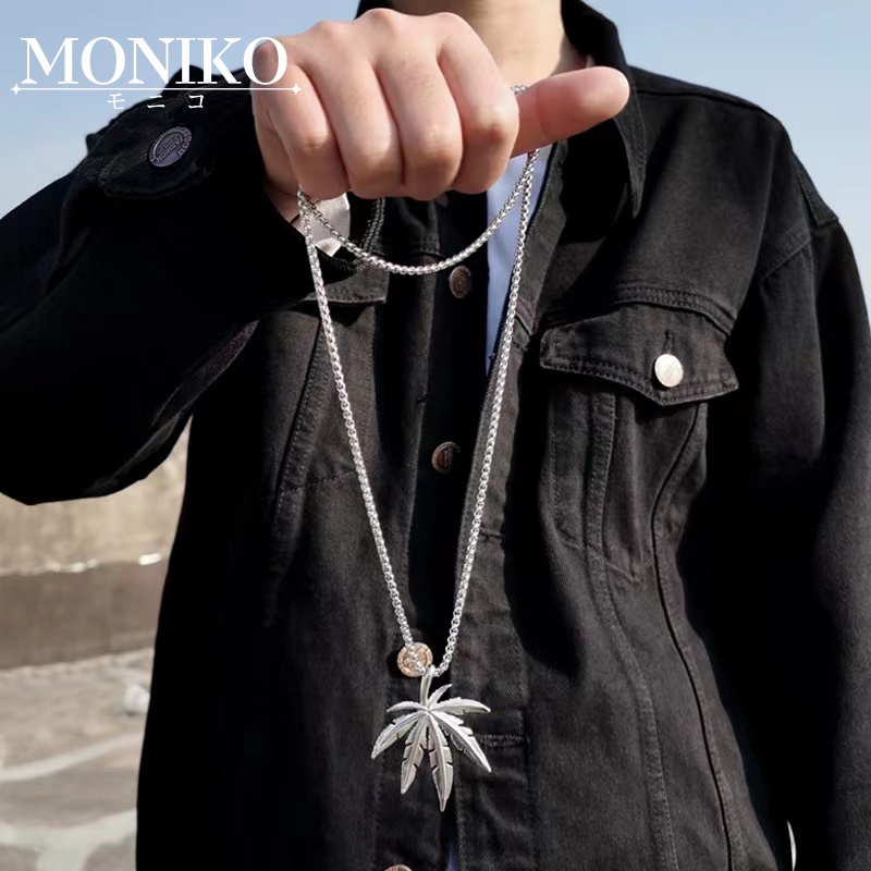 MONIKO Design Maple Leaf Pendant Silver Plated Stainless Steel Necklace ...