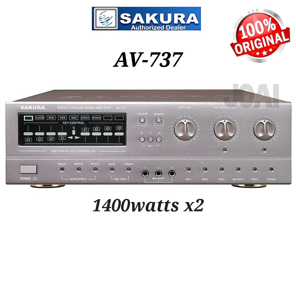 SAKURA AV-737 2 CHANNEL DIGITAL ECHO MIXING AMPLIFIER W/ PITCH CONTROL & REMOTE 1400W x2 ...
