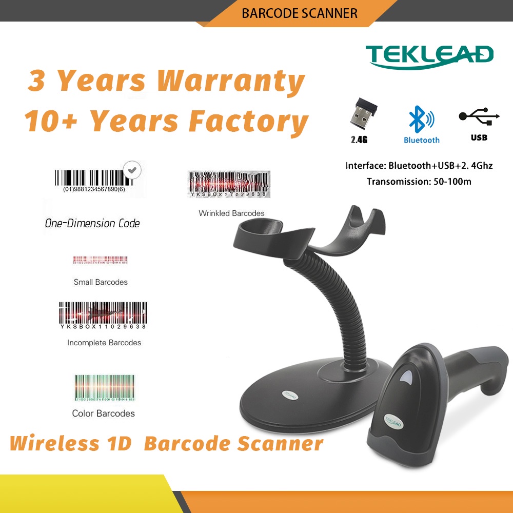 Wireless 1D Laser Barcode Scanner with Stand Bluetooth 2.4G Wired USB ...