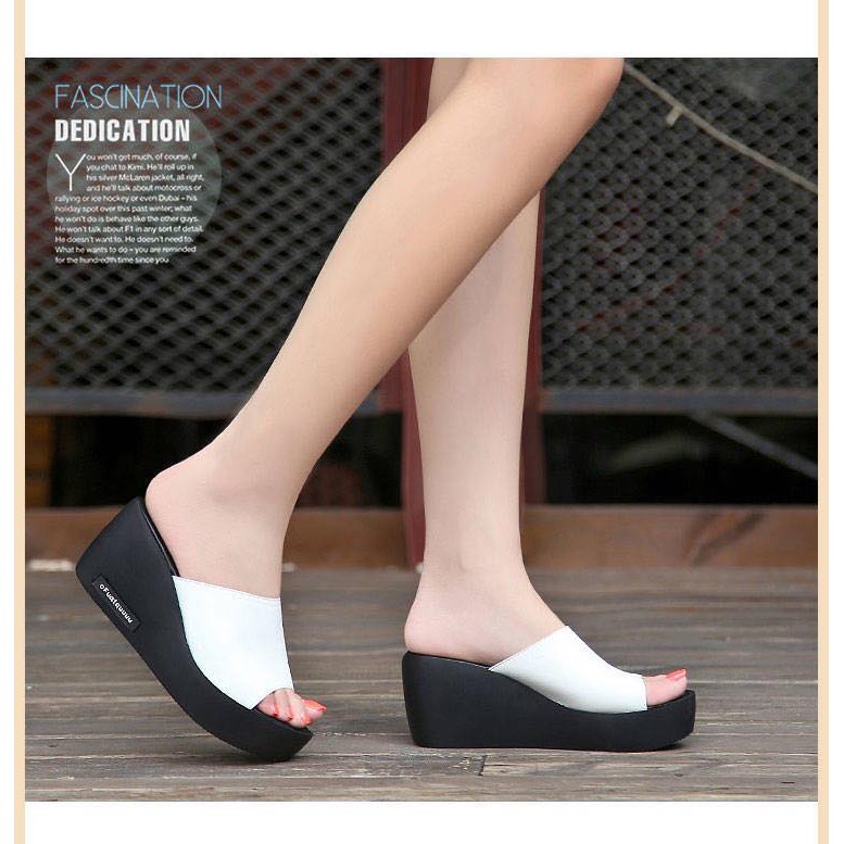 Cxrph Korean Style Women Fashion Plain Wedge Sandals Leather Thick-Sole ...