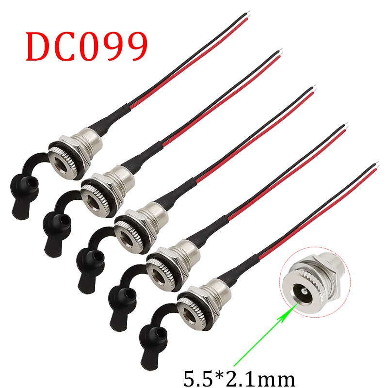 2/5 Pcs 5.5*2.1mm DC099 DC Power Jack Cord Socket Threaded Female Mount ...