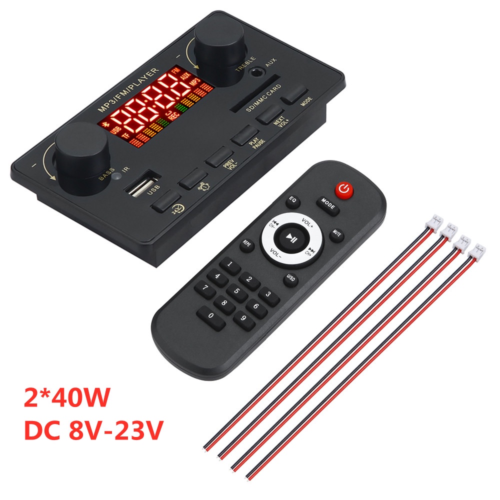 2*40W Bluetooth 5.0 Amplifier MP3 Player WAV Decoder Board 12V Car FM ...