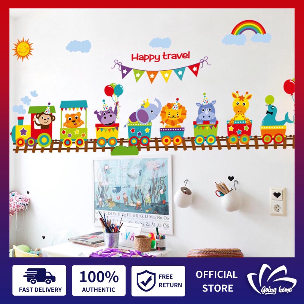 Animal Trains Wall Stickers Cute Cartoon Wall Decals Peel and Stick ...