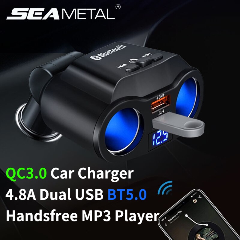 SEAMETAL 4.8A Car Charger with Bluetooth 5.0 Handsfree MP3 Player LED ...