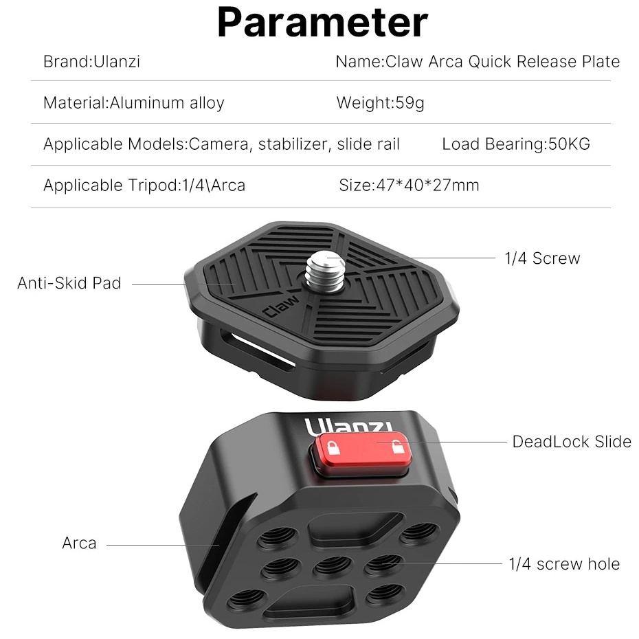 ULANZI Claw Arca Quick Release Plate Backpack Bag Shoulder Strap Clamp ...