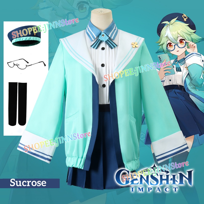 JINN COD Anime Genshin Impact Sucrose Cosplay Costume Wigs Suit Dress ...