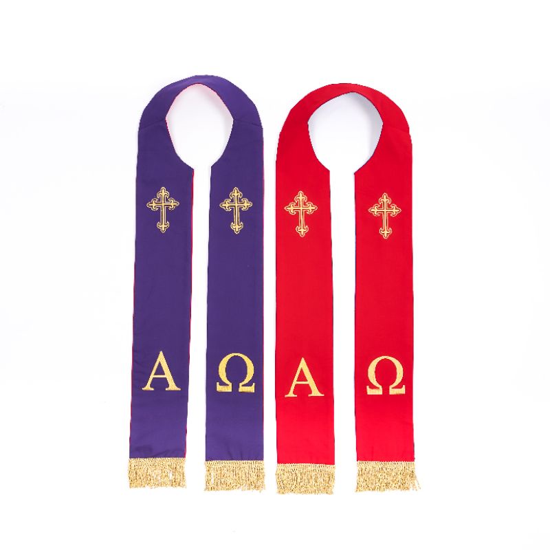 MERAH UNGU Alfa Omega - Red Purple Embroidery Stola - Cotton Tropical ...