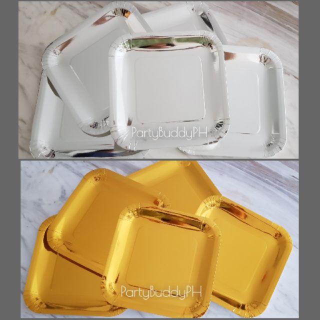 P25 only! 10pcs 9inches Premium Silver / Gold Square Paper Plate ...