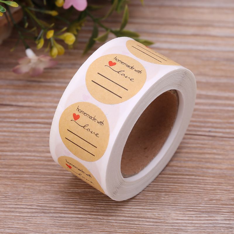 500pcs 25mm Round Kraft Paper Handmade With Love Sealing Stickers Candy ...