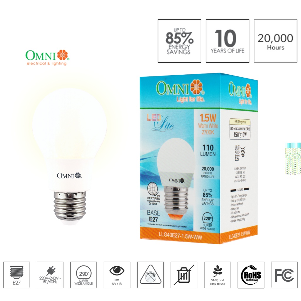 Warm White 1.5W Omni Light Emitting Diode LED Light Bulb 1.5 watts ...