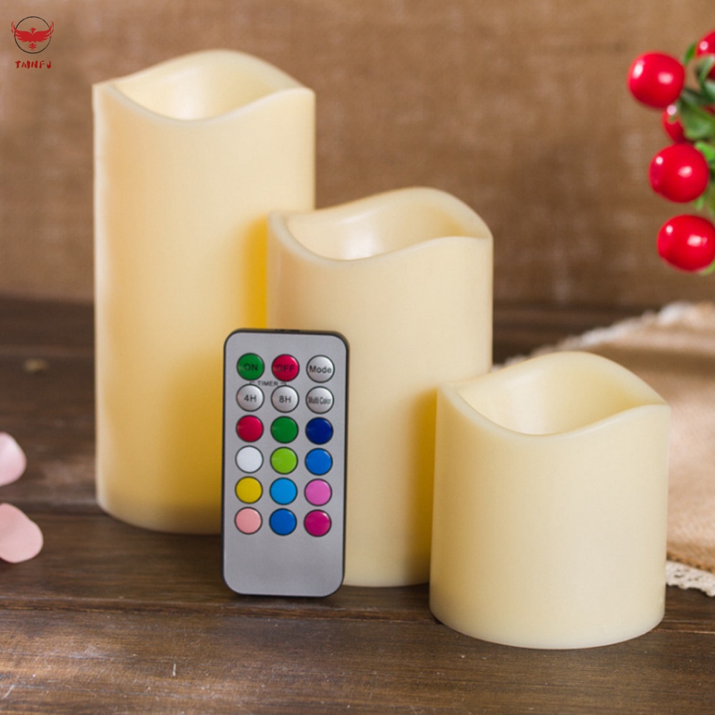 3Pcs Flameless LED Candles Flickering Color Changing Candle Lights ...