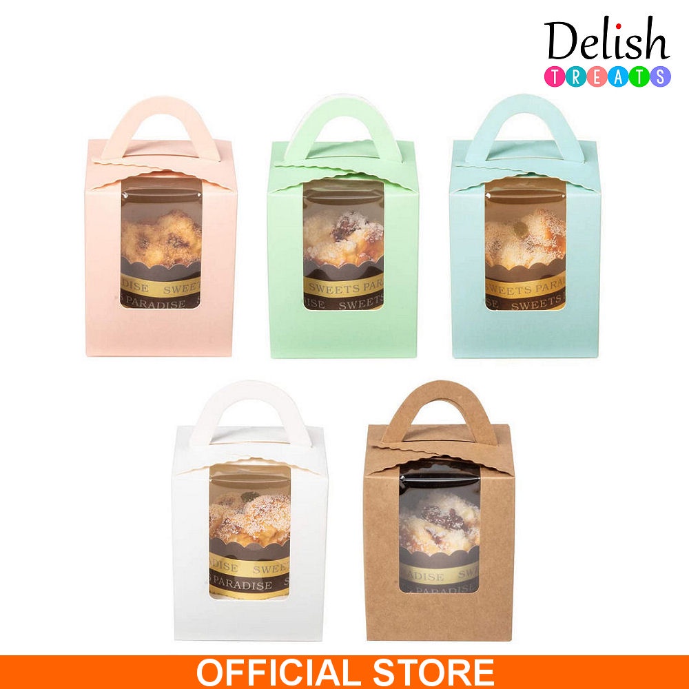 Delish Treats Cupcake Box (Solo) with Handle and Holder - Pack of 10pcs ...