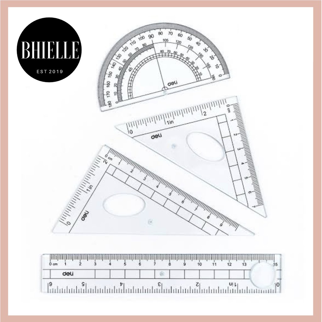 9599 Deli 4 Pieces Math Geometry Tool Plastic Clear Ruler Sets ...