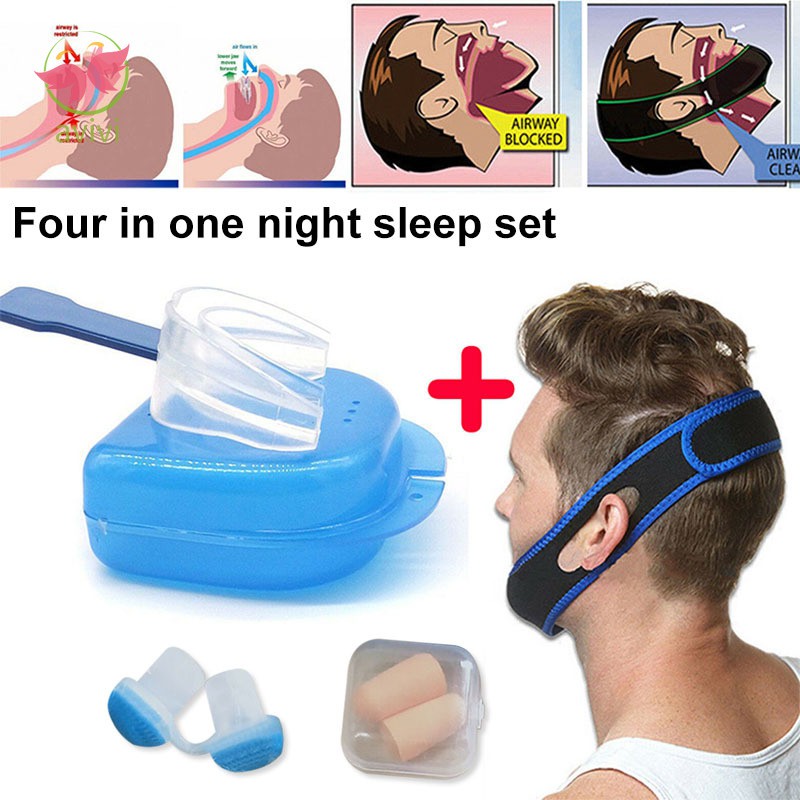 Sleep Apnea Night Guard Kit Stop Snoring Mouth Piece+Anti Snore Chin ...