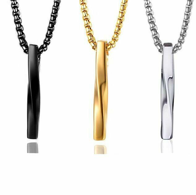 Stainless Steel Gold Silver Bar Pendant Necklace Sweater Chain Women ...