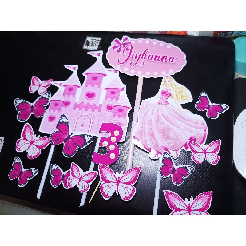 customized photo Printed princess Barbie pink themed cake toppers ...