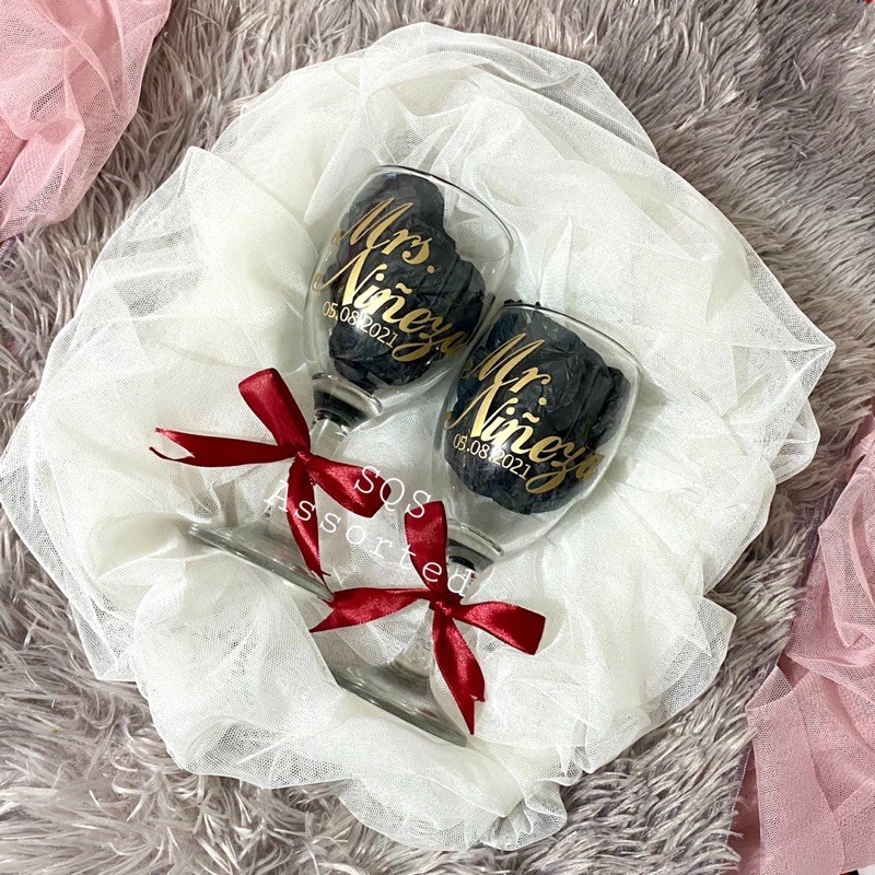 Personalized Wine Glass With Ribbon Per Piece Christmas Wedding