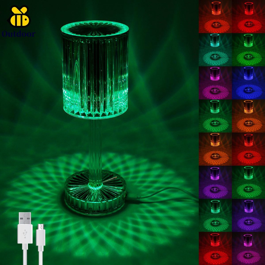 Crystal Bedside Table Lamp Rechargeable RGB LED Night Light with Touch ...