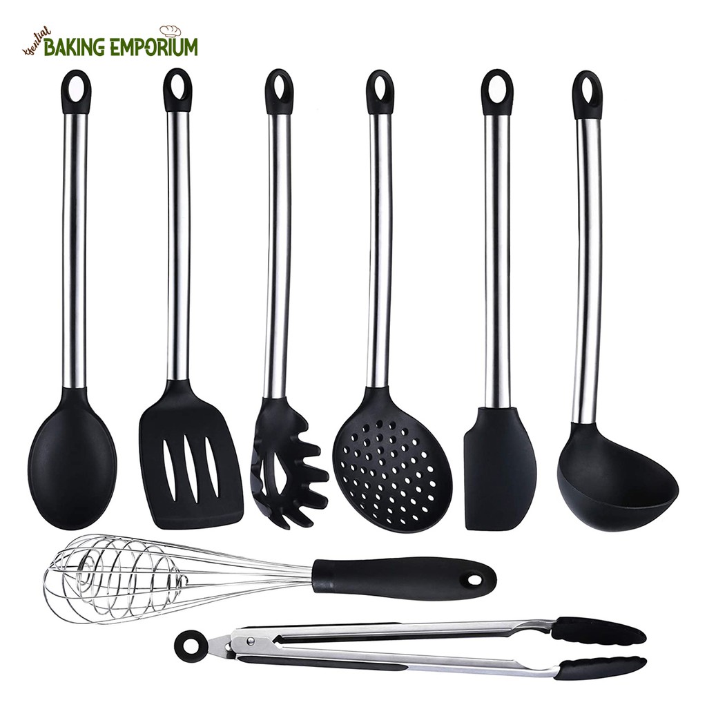 Xsential 8 Pcs Kitchen Cooking Utensils Set Stainless Steel Handle ...