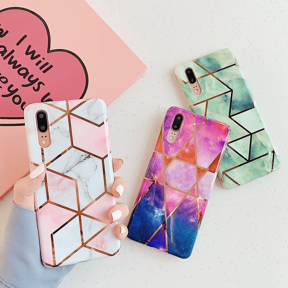 Redmi 7 7A 8 8A Geometric Marble Phone Case Anti-Shock Soft Imd Back ...