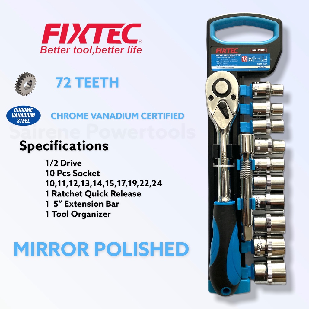 Fixtec 12pcs 1/2Drive Socket wrench Set 10mm-24mm Heavy duty | Shopee Philippines