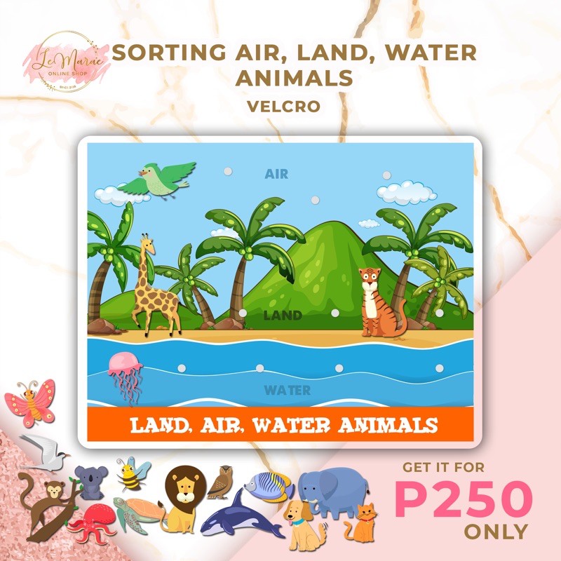 SORTING AIR LAND FARM WATER ANIMALS - Laminated Velcro Busy Book ...