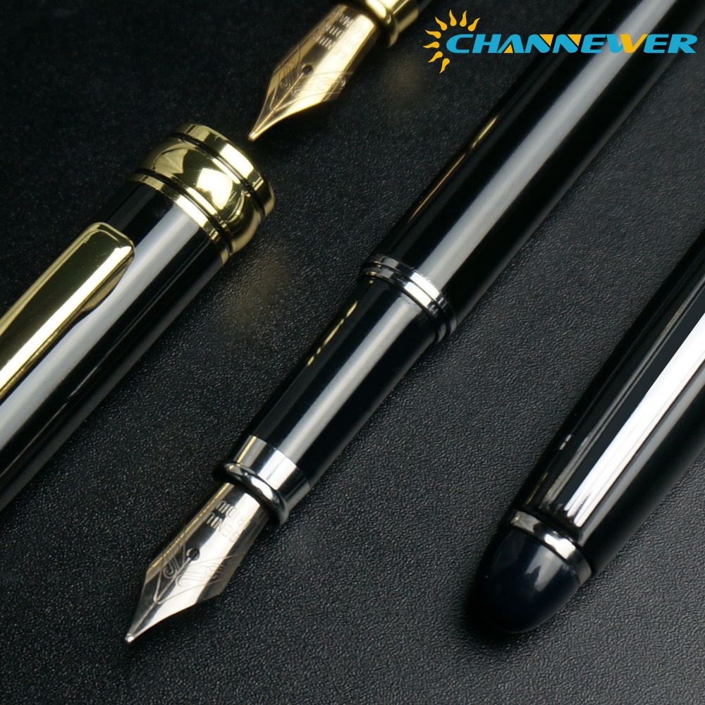 Black Fountain Pen with Ink Refill Converter, Classical Metal Fountain ...