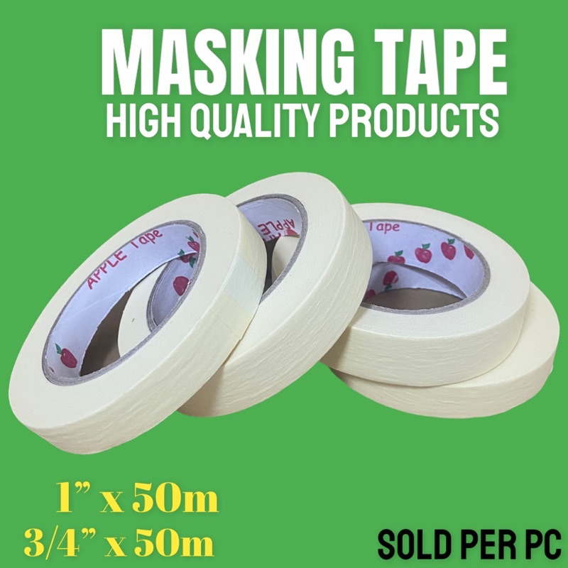 Masking Tape ( 1/2 ". 3/4 x 50m & 1” x 50m) High Quality Adhesive X ...