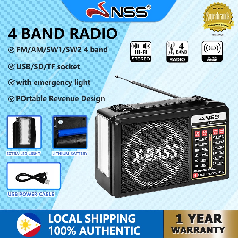 NSS Radio FM/AM/SW1/SW2 4 Band Radio with High Power LED Light and 18650 Battery | Shopee ...