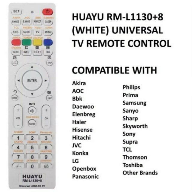 HUAYU RM-L1130+8 UNIVERSAL LED/LCD TV.REMOTE CONTROL | Shopee Philippines