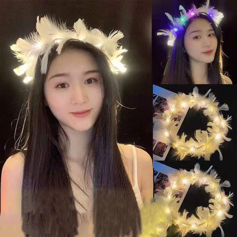 LED Feather Wreath Crown Headband,Light-Up Angel Halo Headband ...