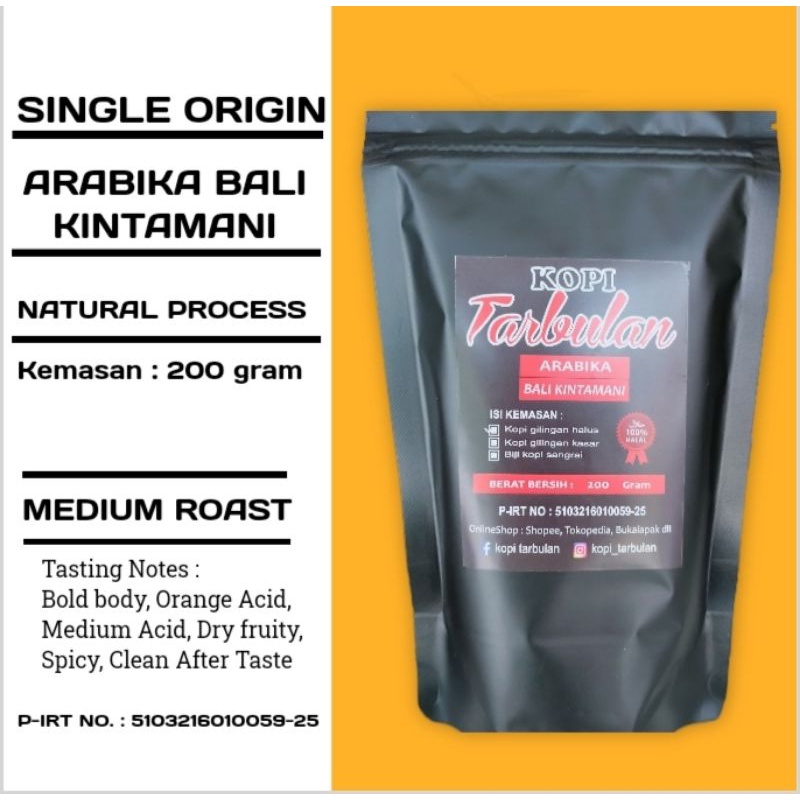 Arabica Bali Kintamani Pure Tarbulan Coffee Net 200g | Shopee Philippines