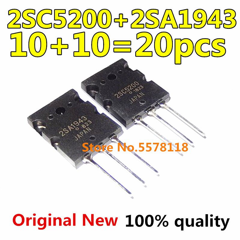 20pcs / lot 2SA1943 + 2SC5200 TO-3PL = 10 pairs (10PCS C5200 + 10PCS A1943) 100% New Original ...