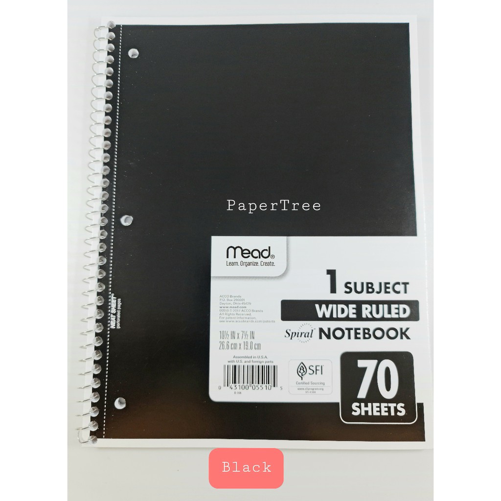 Mead Classic Spiral Notebook 1 Subj Wide Ruled NB (10.5" x 7.5 ...