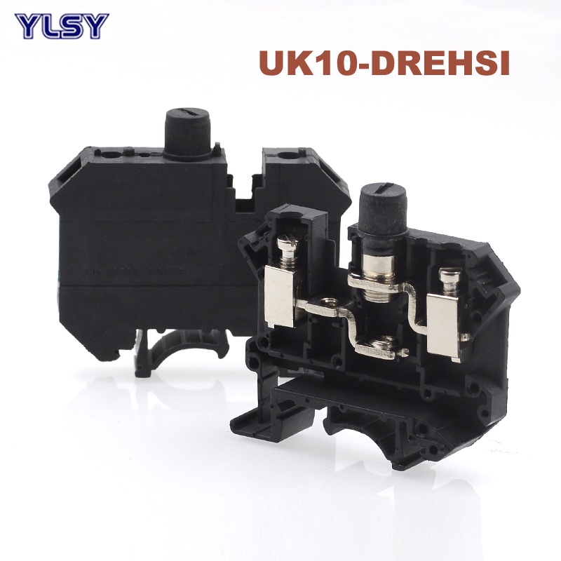 10Pcs Din Rail Screw Clamp Fuse Terminal Blocks UK10-DREHSI Morsettiera ...