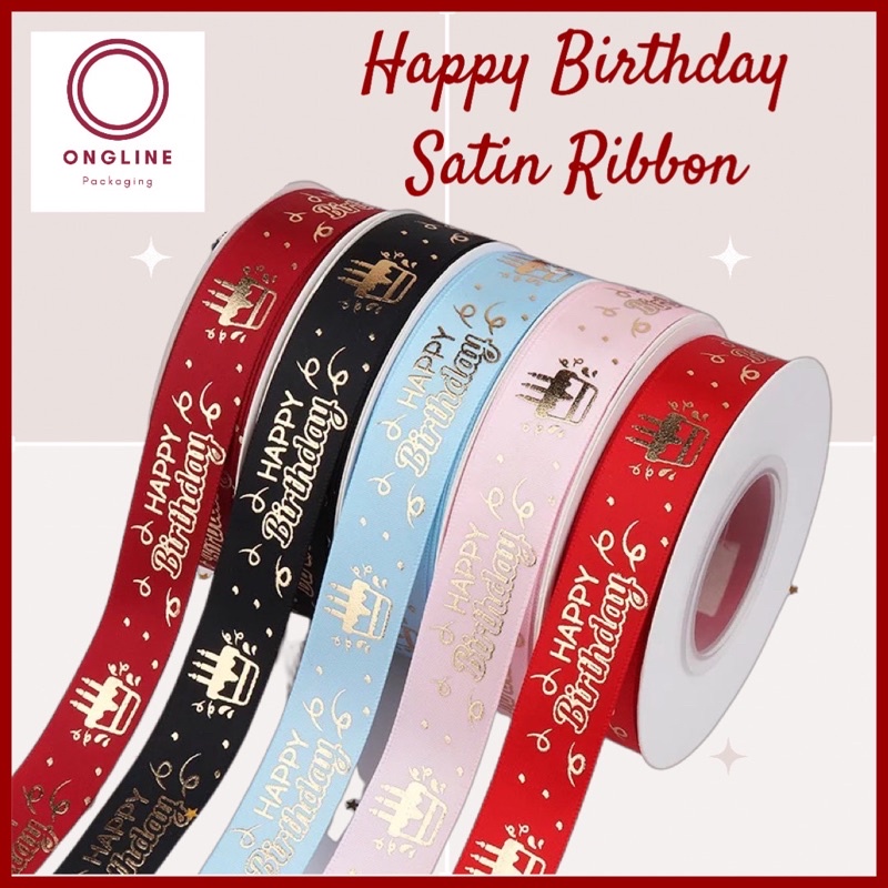 10 yards | 20 mm | Happy Birthday Cake Ribbon | Satin Silk Gift Wrap ...
