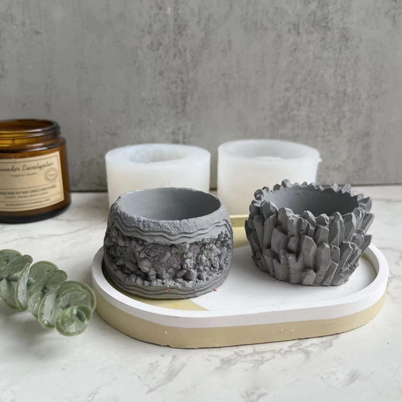 zb* Round Succulent Flower Pot Silicone Mold Holder Potted Gypsum ...