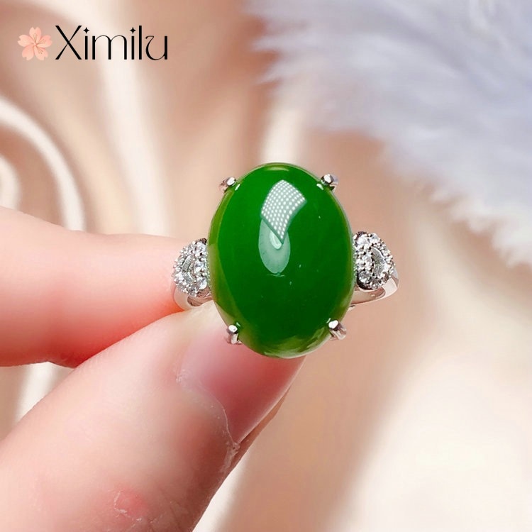 XIMILU♥ Natural Hetian Jade Ring Girls Jewelry 925 Silver Ring for ...