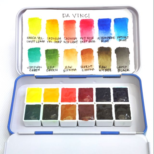 Da Vinci Watercolor set, 12 colors half pans with Tin Container ...