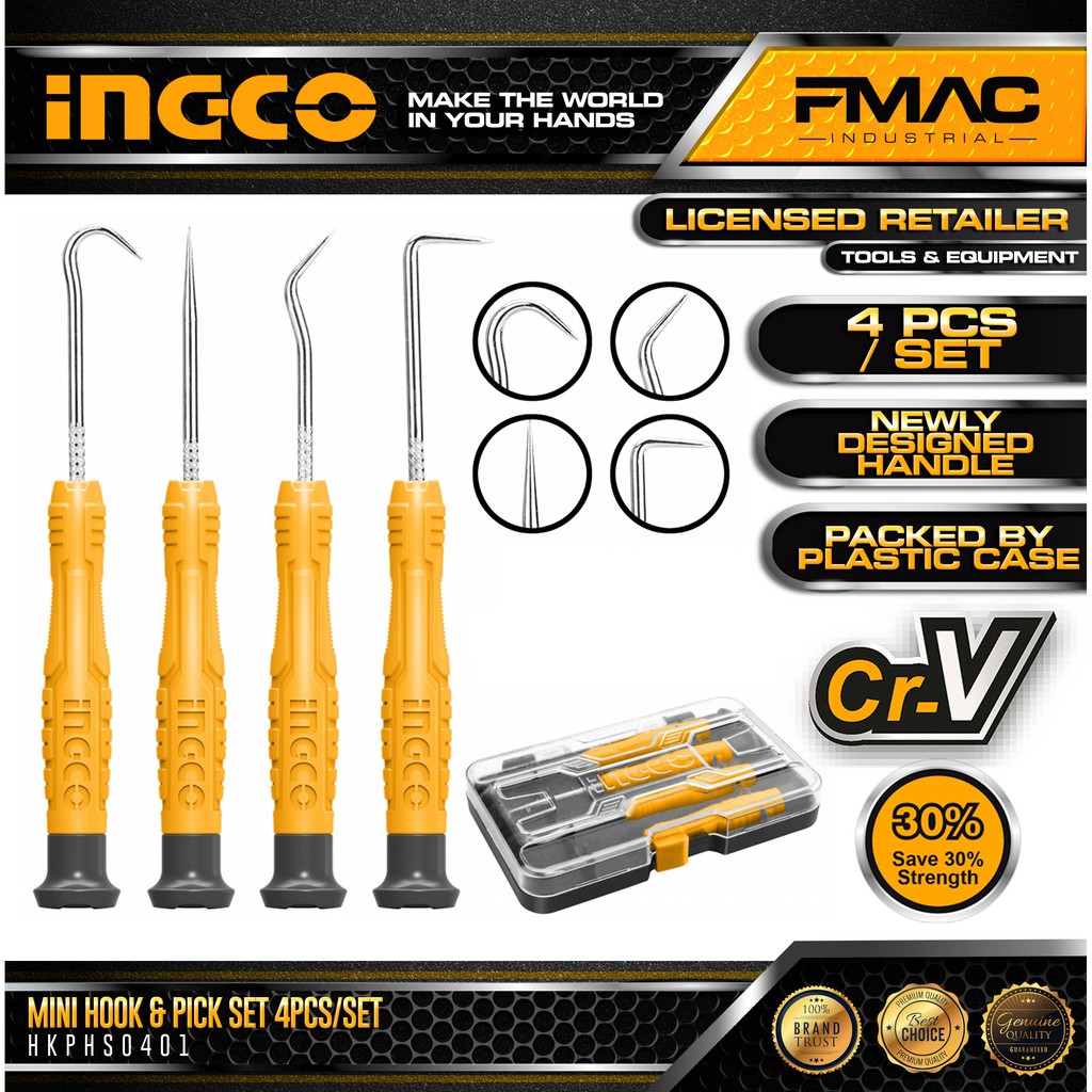 INGCO Mini Hook & Pick Set 4PCS/SET HKPHS0401 FMAC⭐⭐⭐⭐⭐ | Shopee ...