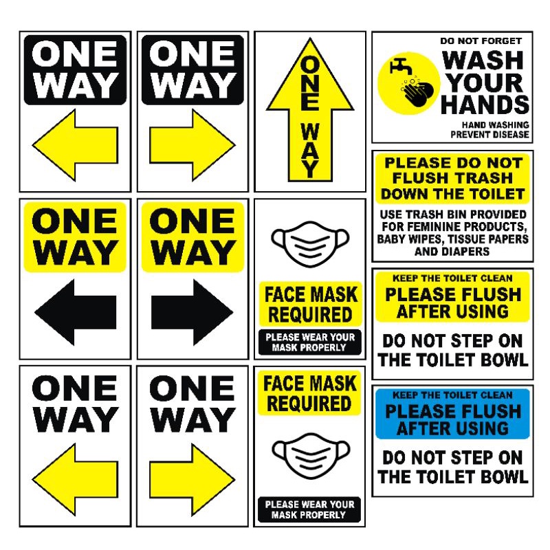 PVC Plastic signage for establishments one way wash your hands wear ...