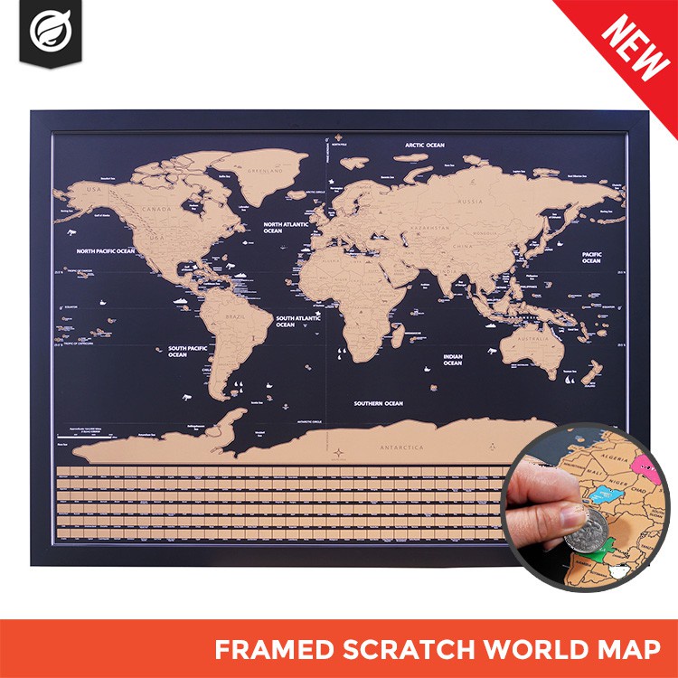 Frambie Framed Scratch World Map A1 Scratchable Travel World Map With ...