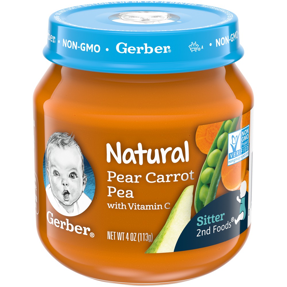 GERBER NATURAL PEAR CARROT PEA 2ND FOODS BABY FOOD, 4 OZ. GLASS JAR ...